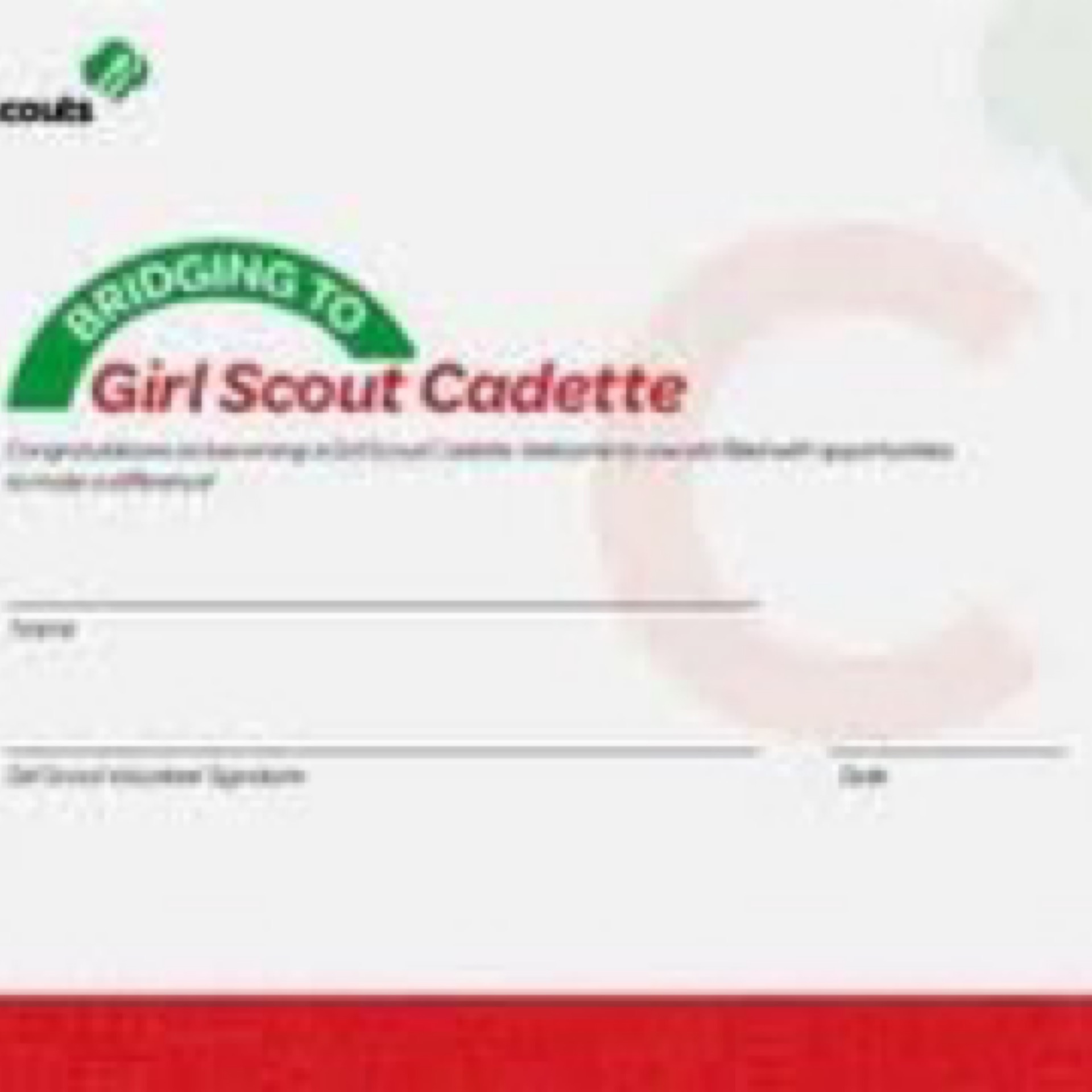 Bridge to Cadette Certificate – Single – GSSEM Service Center Pickup